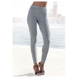 Leggings Lascana, Damen, Gr. 36/38, N-Gr, grün (weiß schwarz grün gemustert), Obermaterial: 63% Polyester, 31% Viskose, 6% Elasthan, Hahnentrittmuster, Jacquardmuster, Basic, Hosen, mit eingestricktem farbigem Design