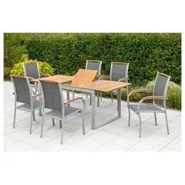 Garten-Essgruppe Merxx "Siena", braun (holzfarben, grau,), Obermaterial: 100% Polyester, Sitzmöbel-Sets, mit ausziehbaren Tisch