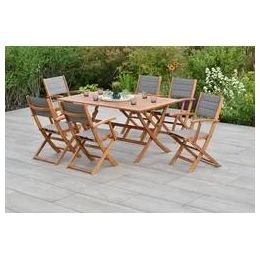 Garten-Essgruppe Merxx "»Acapulco«", grau (grau, grau, natur), Massivholz, Polyester, Sitzmöbel-Sets, Tisch klappbar: LxB: 160x90 cm