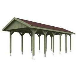 Skan Holz Einzelcarport SKANHOLZ "Wallgau", gr&uuml;n, B/H/T: 380cm x 215cm x 900cm, Carports, mit roten Dachschindeln