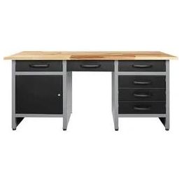 Werkbank ONDIS24 "Harry", schwarz (schwarz, anthrazit), B:160cm H:85cm T:60cm, Metall, Werkbänke, ca. 160 cm, höhenverstellbar