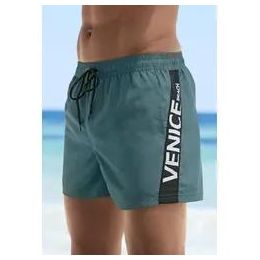 Badeshorts Venice Beach, Herren, Gr. XXL (58/60), N-Gr, gr&uuml;n, Microfaser, Recycling-Polyester, unifarben mit Farbeinsatz, Badehosen Badeshorts, mit gro&szlig;em Markenschriftzug