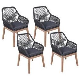 Armlehnstuhl Garden Pleasure "POMONA, grau, 4er Set", grau (grau, braun), B:62cm H:82cm T:60cm, Massivholz, Polyester, Stühle, grau