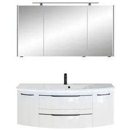 Badmöbel-Set SAPHIR "Serie 7045 2-teilig Mineralmarmor-Waschtisch mit LED-Spiegelschrank", weiß (weiß hochglanz), B:133,2cm H:200cm T:49,8cm, Spanplatte, Kastenmöbel-Sets, Badezimmer-Set 133,2 cm breit, inkl. Türdämpfer, 5 Türen, 2 Schubladen