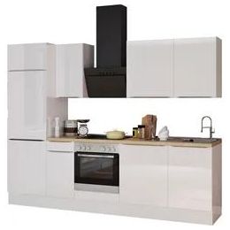 Küchenzeile KOCHSTATION "KS-Aken", küche: weiß, korpus: weiß matt, arbeitsplatte: eiche struktur, B:270cm H:212cm T:60cm, Komplettküchen-Sets, Küchenzeile, Breite 270 cm, wahlweise mit E-Geräten, mit Arbeitsplatte 38 mm stark