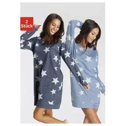 Sleepshirt Vivance DREAMS, Damen, Gr. 32/34, N-Gr, blau (hellblau gemustert), Single Jersey, Obermaterial: 50% Baumwolle, 50% Polyester, Basic, Basic kurz, Rundhals, B&uuml;ndchen, Kleider Sleepshirt, mit Sterne-Druck