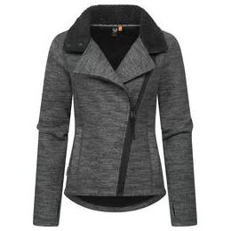 Strickfleecejacke Ragwear "Saskie Melange", Damen, Gr. M (38), grau (dunkelgrau), Obermaterial: 56% Polyester, 44% Baumwolle, Innenfutter: 100% Polyester, tailliert hüftlang, Ärmel ohne Ärmelschlitz normaler Saum mit Daumenlöchern, Jacken, Grob gestrickte Damen-Jacke mit Teddyfell-Futter