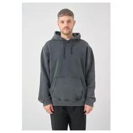 Kapuzensweatshirt Cleptomanicx "Boxy Hooded Ligull Washed", Herren, Gr. L, grau (dunkelgrau), 100% Baumwolle, bestickt, normal, ohne Ausschnitt, Sweatshirts, im lockeren Schnitt