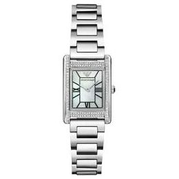 Quarzuhr Emporio Armani, silber (silberfarben), Armbanduhren, Damen, Armbanduhr, Damenuhr, Edelstahlarmband, analog, Glassteine