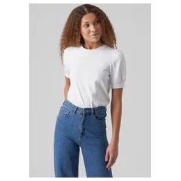 V&eacute;ro Moda T-Shirt VERO MODA "VMKERRY 2/4 O-NECK TOP VMA JRS NOOS", Damen, Gr. L, wei&szlig; (hellwei&szlig;), Jersey, Obermaterial: 100% Baumwolle, unifarben, figurumspielend h&uuml;ftlang, Rundhals, Puff&auml;rmel, Shirts T-Shirt, mit Rundhalsausschnitt