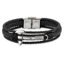 Lederarmband Bruno Banani "Schmuck Geschenk Armkette Axt Lederband breit Silber" Gr. 21, grau (schwarz, edelstahlfarben), Armb&auml;nder, Herren, 21, Edelstahl Leder, Edelstahl, Leder, Lederarmband