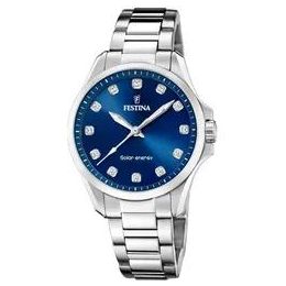 Solaruhr Festina "Solar Energy", silber (silberfarben, blau), Armbanduhren, Damen, Armbanduhr, Damenuhr, Edelstahlarmband