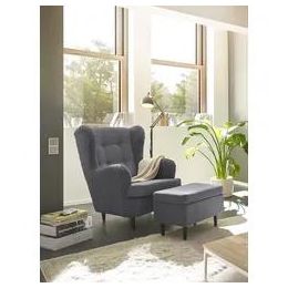 Ohrensessel ED EXCITING DESIGN "Oskar", grau (dunkelgrau), B:78cm H:102cm T:98cm, 92% Polyester, 8% Nylon, Sessel, mit Massivholzfüßen