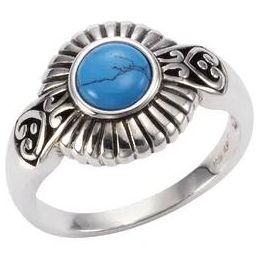 Fingerring ZEEme "Silber 925 oxidiert mit Türkis 6mm" Gr. 16, weiß, Fingerringe, Damen, 016 (50,5), Silber 925 (Sterlingsilber)