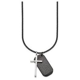 Kette mit Anhänger Bruno Banani "Schmuck Geschenk Halskette Kreuz Vater Unser Venezianerkette", schwarz (edelstahlfarben, schwarz), Halsketten, Herren, Edelstahl, L: 55, Dog-Tag-Kette