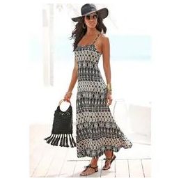 Maxikleid Lascana, Damen, Gr. 46, N-Gr, schwarz (schwarz, creme bedruckt), Jersey, Obermaterial: 100% Viskose, bedruckt, figurbetont lang, Rundhals, Kleider, mit Ethnodruck, Sommerkleid, Strandkleid