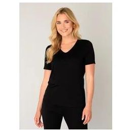 T-Shirt Base Level "Yanic", Damen, Gr. 36, schwarz, Single Jersey, Obermaterial: 96% Viskose, 4% Elasthan, unifarben, regular fit h&uuml;ftbedeckend, V-Ausschnitt, Shirts T-Shirt, mit V-Ausschnitt
