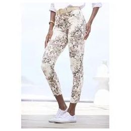 7/8-Jeggings Lascana, Damen, Gr. 44, N-Gr, bunt (beige, mauve, braun bedruckt), Denim/Jeans, Obermaterial: 67% Baumwolle, 29% Polyester, 4% Elasthan, bedruckt, sehr figurbetont 7/8-Länge, Hosen, mit Blumendruck, sommerliche Skinny Jeans aus elastischem Baumwoll-Mix