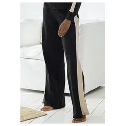 Sweathose s.Oliver, Damen, Gr. 40/42, N-Gr, schwarz, Obermaterial: 95% Baumwolle, 5% Elasthan, unifarben mit Farbeinsatz, bequem normal, Hosen, Loumngehose mit Kontraststreifen und Pipings, Loungewear