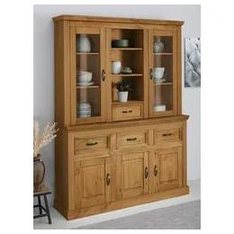 Buffet OTTO HOME "Selma", beige (natur gebeizt, gewachst), B:145cm H:192cm T:38cm, Glas, MDF, Massivholz, Schr&auml;nke, Buffet, aus massivem Kiefernholz, mit Griffen aus antikisiertem Metall, Topseller