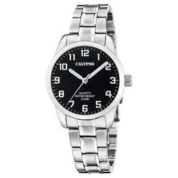 Quarzuhr Calypso WATCHES "Basic", silber (silberfarben, schwarz), Armbanduhren, Damen, Armbanduhr, Damenuhr, Edelstahlarmband, analog