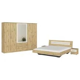 Schlafzimmer-Set Rauch "Komplettschlafzimmer Schlafzimmer BURANO mit Schrank in 3 Breiten", eiche artisan, champagner, mit Schrank 6-trg. + ohne Matratze, B/H: 180cm x 200cm,mit Schrank 6-trg., Holzwerkstoff, Schlafzimmermöbel-Sets, Bett 180x200 cm und 2 Nachttische MADE IN GERMANY
