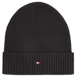 Strickmütze Tommy Hilfiger "TH FLAG PIMA COTTON BEANIE", Damen, schwarz, Baumwollmischung, unifarben, Mützen, Beanie mit Logostickerei, mit Kaschmiranteil Unisex