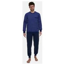 Götzburg Pyjama GÖTZBURG, Herren, Gr. 58 (XXXL), blau (blau, dunkel, multicolor1), Single Jersey, Obermaterial: 60% Baumwolle, 40% Polyester, bedruckt, bequem lang, Rundhals, Bündchen, Homewear-Sets, kühlender Effekt, Rundhalsausschnitt, Langarm, lange Hose, Baumwollmix
