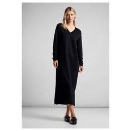 Midikleid Street One, Damen, Gr. 34, EURO-Gr&ouml;&szlig;en, schwarz, Stoff, 87% Viskose, 13% Polyester, unifarben, comfort fit wadenlang, V-Ausschnitt, B&uuml;ndchen, Kleider Midikleid, in Unifarbe
