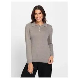 Strickpullover Inspirationen "Polopullover", Damen, Gr. 36, grau (taupe, meliert), 50% Baumwolle, 50% Polyacryl, meliert, unifarben, Pullover