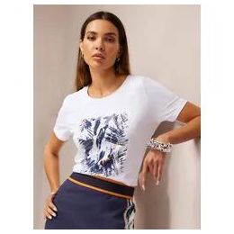 T-Shirt Heine "Shirt", Damen, Gr. 38, weiß, 95% Baumwolle, 5% Elasthan, bedruckt, gemustert, mehrfarbig, Rundhals, Shirts
