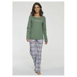 Pyjama Vivance DREAMS, Damen, Gr. 34, lila (lila, kariert), Flanell, Obermaterial: 100% Baumwolle. Oberteil: 100% Baumwolle, kariert, lang, Rundhals, Homewear-Sets Pyjama, aus kuschelig weichem Flanell