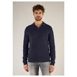V-Ausschnitt-Pullover Street One MEN, Damen, Gr. L42, blau (night blau), Web, 100% Baumwolle, unifarben, normal normal, V-Ausschnitt, B&uuml;ndchen, Pullover, aus reiner Baumwolle