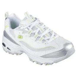 Sneaker Skechers "D'LITES-CHROMATIC", Damen, Gr. 43, silber (weiß, silberfarben), Lederimitat, Textil, metallic, Schuhe, Plateausneaker, Schnürschuh mit Metallic Einsätzen