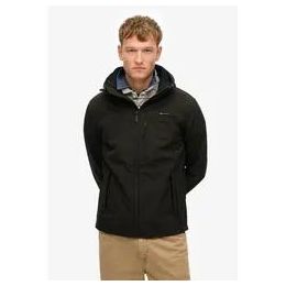 Outdoorjacke Superdry "HOODED SOFT SHELL TREKKER JKT", Herren, Gr. L, schwarz, Softshell, Obermaterial: 90% Polyester, 10% Elasthan, unifarben, relaxed fit, Jacken