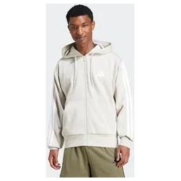 Sweatshirt Adidas SPORTSWEAR "M 3S FL FZ HD", Herren, Gr. 3XL, grau (wonder aluminium, weiß), Obermaterial: 55% Baumwolle, 36% Polyester, 9% Viskose, normal, ohne Ausschnitt, Sweatshirts