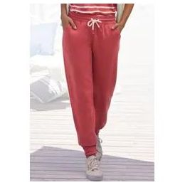 H.I.S. Sweathose H.I.S, Damen, Gr. 32/34, N-Gr, rot, Obermaterial: 60% Baumwolle, 40% Polyester, unifarben, bequem lang, Hosen Sweathose, mit elastischem Tunnelzugbund