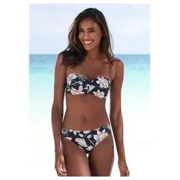 B&uuml;gel-Bandeau-Bikini-Top s.Oliver "Lady", Damen, Gr. 42, Cup B, schwarz (schwarz, creme bedruckt), Microfaser, Recycling-Polyamid, gebl&uuml;mt, Bikini-Oberteile, mit floralem Design
