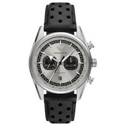 Chronograph Emporio Armani, schwarz (schwarz, grau), Armbanduhren, Herren, Quarzuhr, Armbanduhr, Herrenuhr, Lederarmband, analog, Tag