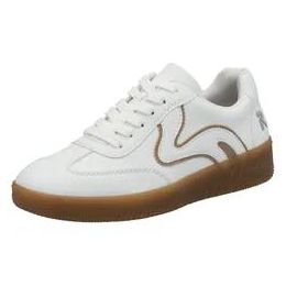 Plateausneaker Rieker SPORT, Damen, Gr. 42, gelb (weiß, camelfarben), Lederimitat, Schuhe, Freizeitschuh, Halbschuh, Schnürschuh in veganer Verarbeitung