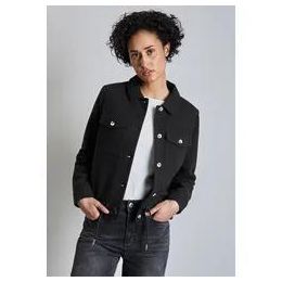 Kurzjacke Street One, Damen, Gr. 44, schwarz, Stoff, 90% Polyester, 10% Viskose, unifarben, gerade normal, V-Ausschnitt, B&uuml;ndchen, Jacken Kurzjacke, mit Tunnelzug am Saum
