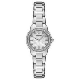 Quarzuhr Emporio Armani, edelstahlfarben, Armbanduhren, Damen, Armbanduhr, Damenuhr, Edelstahlarmband, analog, Glassteine
