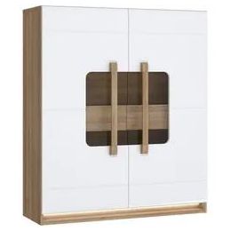 Highboard FORTE "Attention", weiß (rivera eiche, weiß glanz), B:119,9cm H:139,6cm T:41,5cm, Spanplatte, Sideboards, Highboard, Beleuchtung, Soft Close,Glastüre, Stauraum