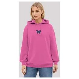 Kapuzenpullover F4NT4STIC "Schmetterling bestickt", Damen, Gr. S, rosa (hyper pink), Obermaterial: 80% Baumwolle, 20% Polyester, oversize, Pullover, bestickt, Premium Qualität