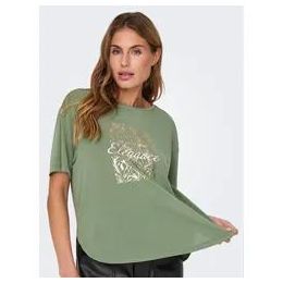Kurzarmshirt Only "ONLFREE LIFE S/S BOTANICAL TOP BOX JRS", Damen, Gr. XS (34), grün (hedge grün print:elegance), Jersey, Obermaterial: 70% Modal, 30% Polyester, bedruckt, Rundhals, Shirts