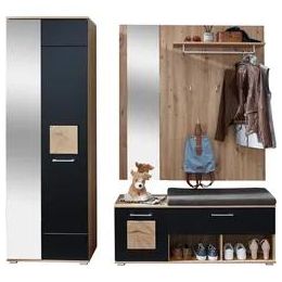 Garderoben-Set Innostyle "Fun Garderoben Set, 206x195x38cm (B/H/T)", schwarz (schwarz, artisan eiche), B:206cm H:195cm T:38cm, Holzwerkstoff, MDF, Kastenmöbel-Sets, besteht aus 3 Typen,Spiegeltür,Sitzkissen