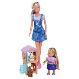 Anziehpuppe Simba "Steffi Love, Rabbit Family", bunt, Puppen, Kinder, mit Schwester Evi und zwei Hasen
