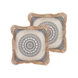 Beliani 2er-Set Dekokissen AGRIMONY in Beige/Schwarz | Gr.: onesize