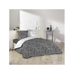 Dynamic24 3tlg Mikrofaser Bettwäsche 240x220 grau Kreis Bettdecke Übergröße Bett King Size in Grau | Gr.: onesize