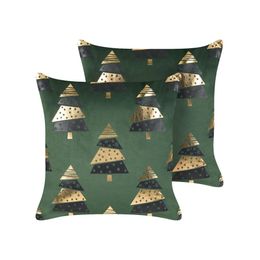 Beliani 2er-Set Dekokissen GOLDSPRUCE in Grün/Gold/Schwarz | Gr.: onesize
